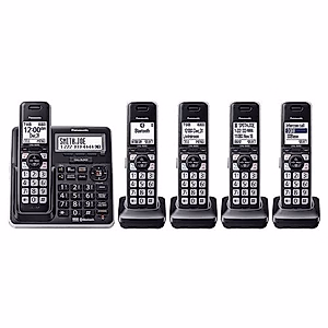 Panasonic KX-TG985SK Link to Cell Bluetooth Voice Assist Talking Caller ID Answer-by-Voice Call Block Low Battery Alert Cordless Phone - 5 Handset (Renewed)
