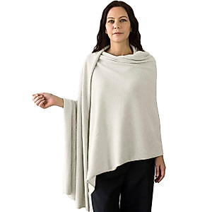 Jet&Bo 100% Pure Cashmere Travel Wrap, Scarf & Blanket Ivory, Storage Bag + Gift Box