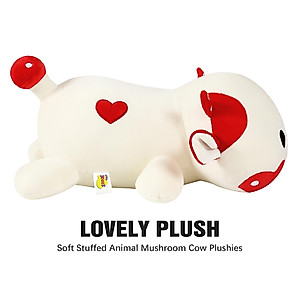 Onsoyours Cute Cow Plushie, Soft Stuffed Mushroom Cow Squishy Plush Animal Toy Pillow for Kids (Red Mushroom Cow, 12")