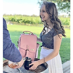 Tilvini Insulated Genuine Leather Wine Tote Bag With 2 Wine Tumblers. Wine Cooler Bag 2 Bottle Wine Carrier Set. Barbie Pink Bag. Wine Purse For Women. Mom Birthday Gift Bachelorette Party Wife Picnic