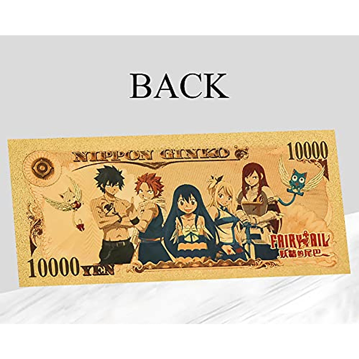 YJacuing Anime Fairy Tail Gold Coated Banknote, Limited Edition Collectible Bill Bookmark (5 PCS Collection)