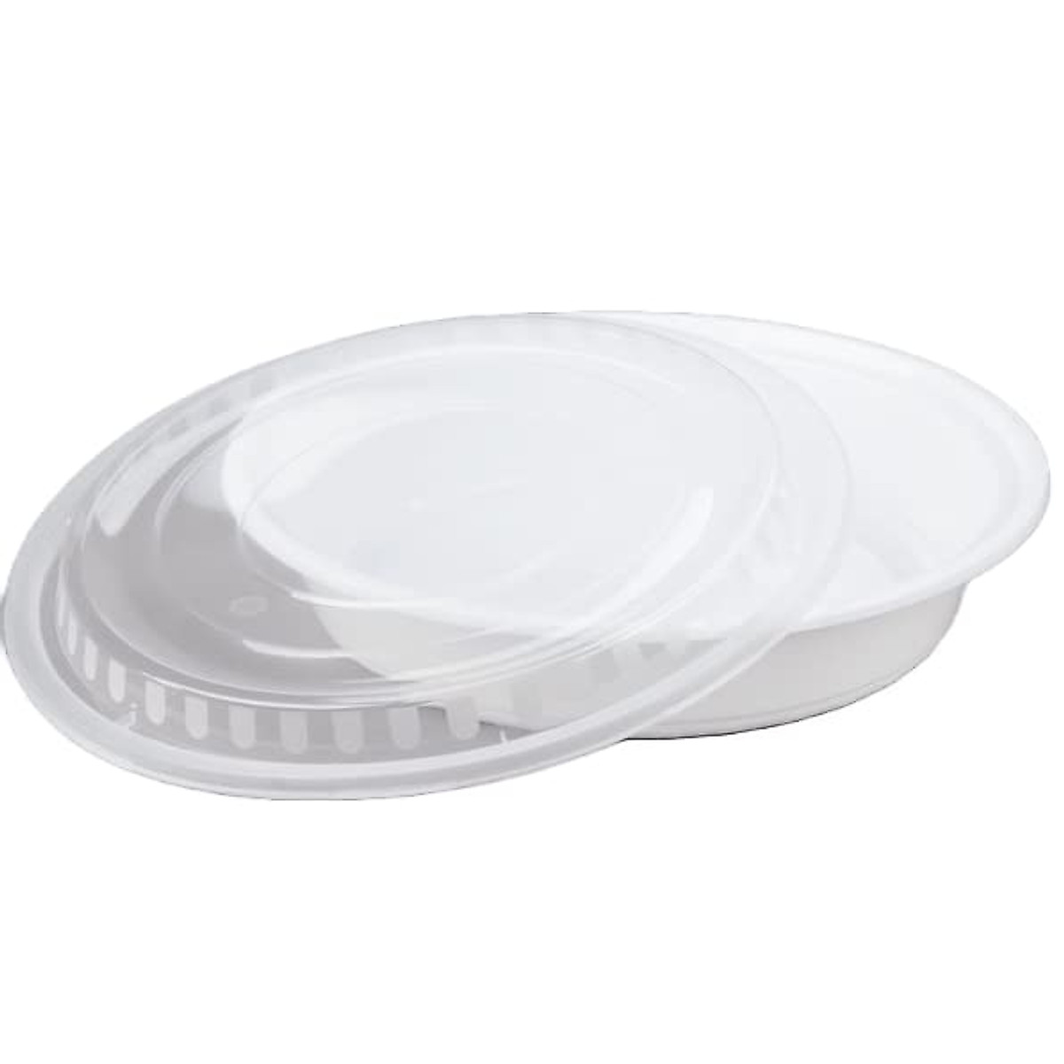 48oz (25 Pack) - White 9" BIG Container REUSABLE Bowl Meal Food Prep Round Microwavable Heavy Weight bulk Container with Lid, Reusable Plastic Microwave/Dishwasher/Freezer Safe BPA FREE