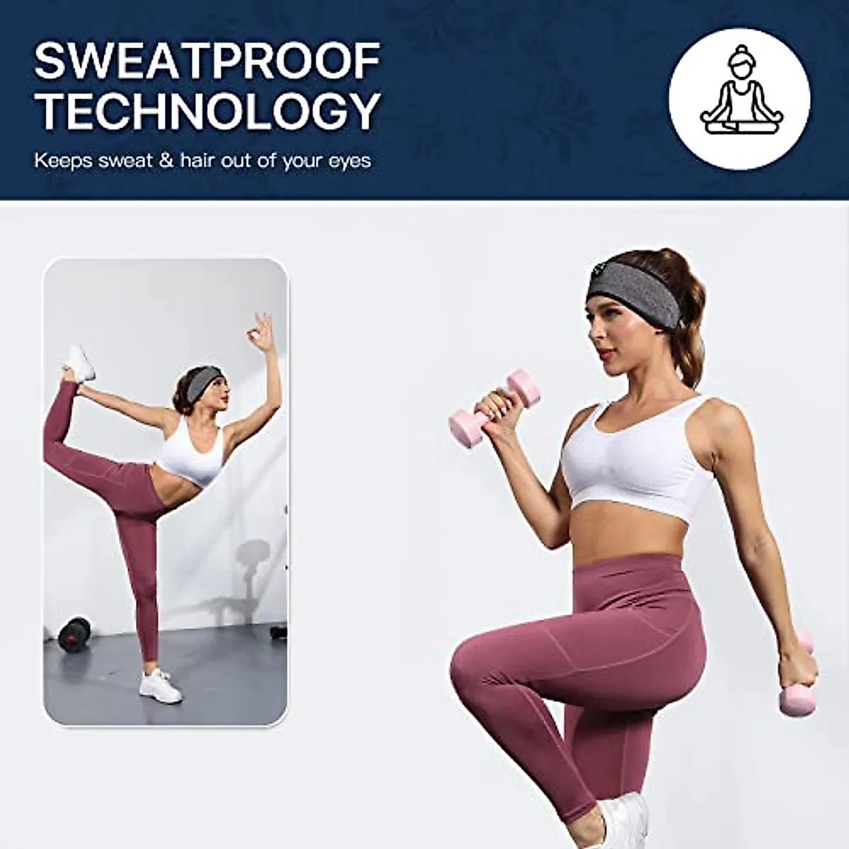 Perytong Sleep Headphones Adjustable Bluetooth Headband, Sleep Headband Bluetooth Headphones Sleep Mask with Ultra-Thin HD Stereo Speakers Perfect for Side Sleepers,Insomnia,Workout,Jogging,Yoga,Gift