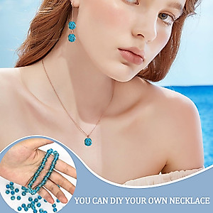 100Pcs Luminous Glass Beads Sky Blue 8mm Round Beads Glow Crystal Loose Beads with Rope for DIY Craft Bracelet Jewelry