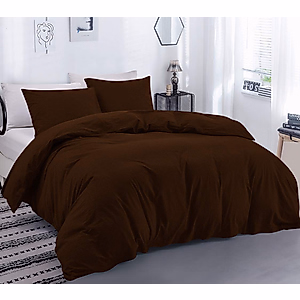 Rich Home 3 Piece Cotton Duvet Cover Alaskan King 132x120 Brown Solid Duvet Cover Set Zipper & Closure