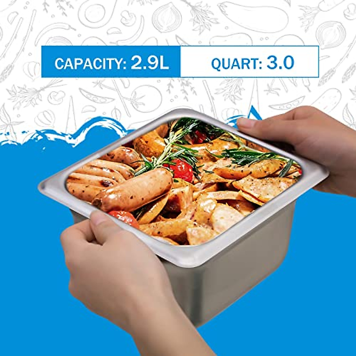 STEELBUS 6 Pack 1/6 Size,4 Inches Deep Steam Table Pan,Anti-Jam Standard GN Hotel Pans,NSF Commercial Stainless Steel Chafing Pans,Catering Storage Metal Food Pans for Restaurant, hotel & home