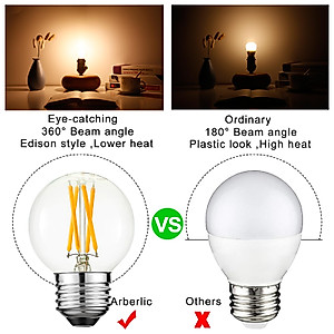 Arberlic G16.5 Light Bulb LED,4W E26 LED Bulb dimmable Equivalent E26 40 watt Light Bulb,Warm White 2700K,400lm,CRI85+,AC120V,Edison Style,Clear Glass,Flicker Free,Pack of 6