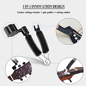 Guitar String Winder Cutter Pin Puller - 3 In 1 Multifunctional Guitar Maintenance Tool/String Peg Winder + String Cutter + Pin Puller Instrument Accessories (Style-A)