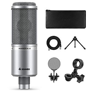 Donner Condenser Microphone, Recording Microphone for Vocal, Instruments & Music, Podcast XLR Microphone for Beginners with Pop Filter, Shock Mount, Optimized Frequency, Ideal for Home Studio, DC-20
