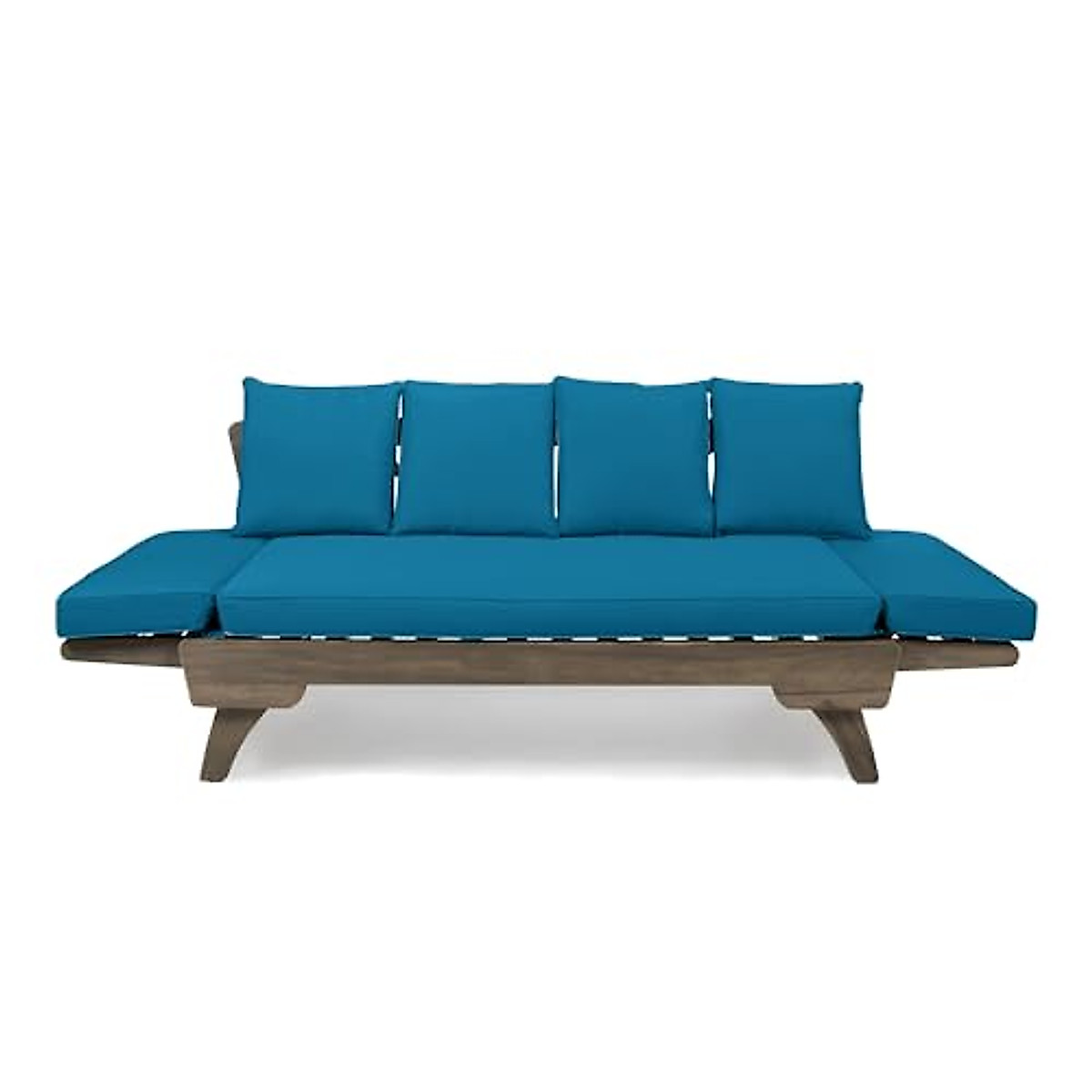Christopher Knight Home Aldrich Outdoor Acacia Wood Expandable Daybed with Water Resistant Cushions, Dark Teal and Gray