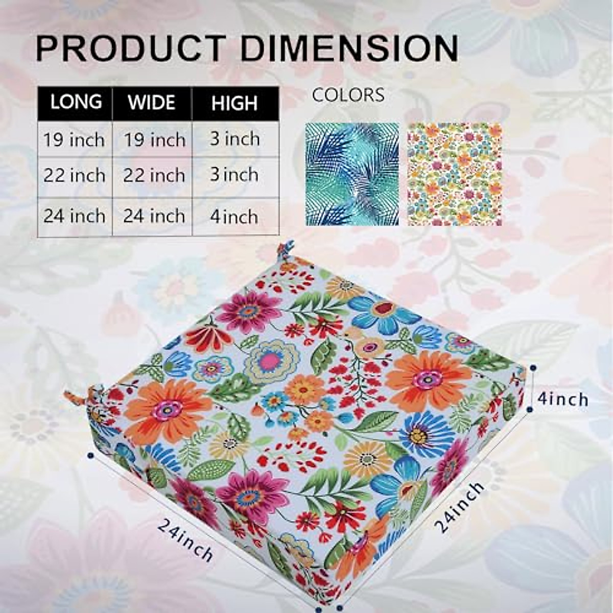 idee-home Outdoor Patio Chair Cushions Set of 2, Outdoor Chair Cushions for Patio Furniture, Replacement Seat Cushions 24x24 Waterproof