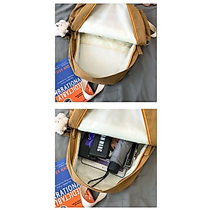 RRRWEI simple backpack cute backpack kawaii backpack pins plush bear pendant school backpack solid color backpack teen girls (BLACK)