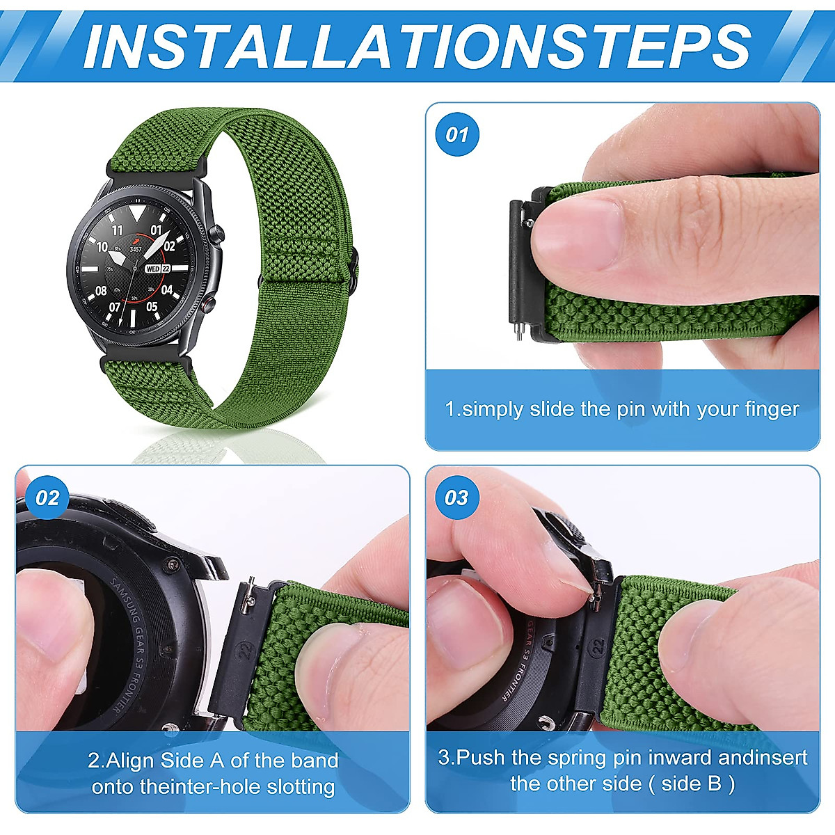 Relting Compatible with 16mm 18mm 19mm 20mm 22mm Watch Bands Quick Release Replacement Wristband,Adjustable Stretchy Nylon Solo Loop Straps Fabric Braided Sport Elastic Bands for Men Women