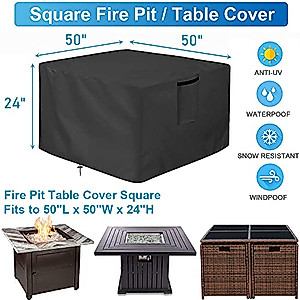 Westeco Fire Pit Cover Square 50 Inch Heavy Duty Waterproof Patio Table with PVC Liner Fits for 46/48/50 Gas Large 50In Firepit Outdoor, Black, 50InL x 50InW x 24InH