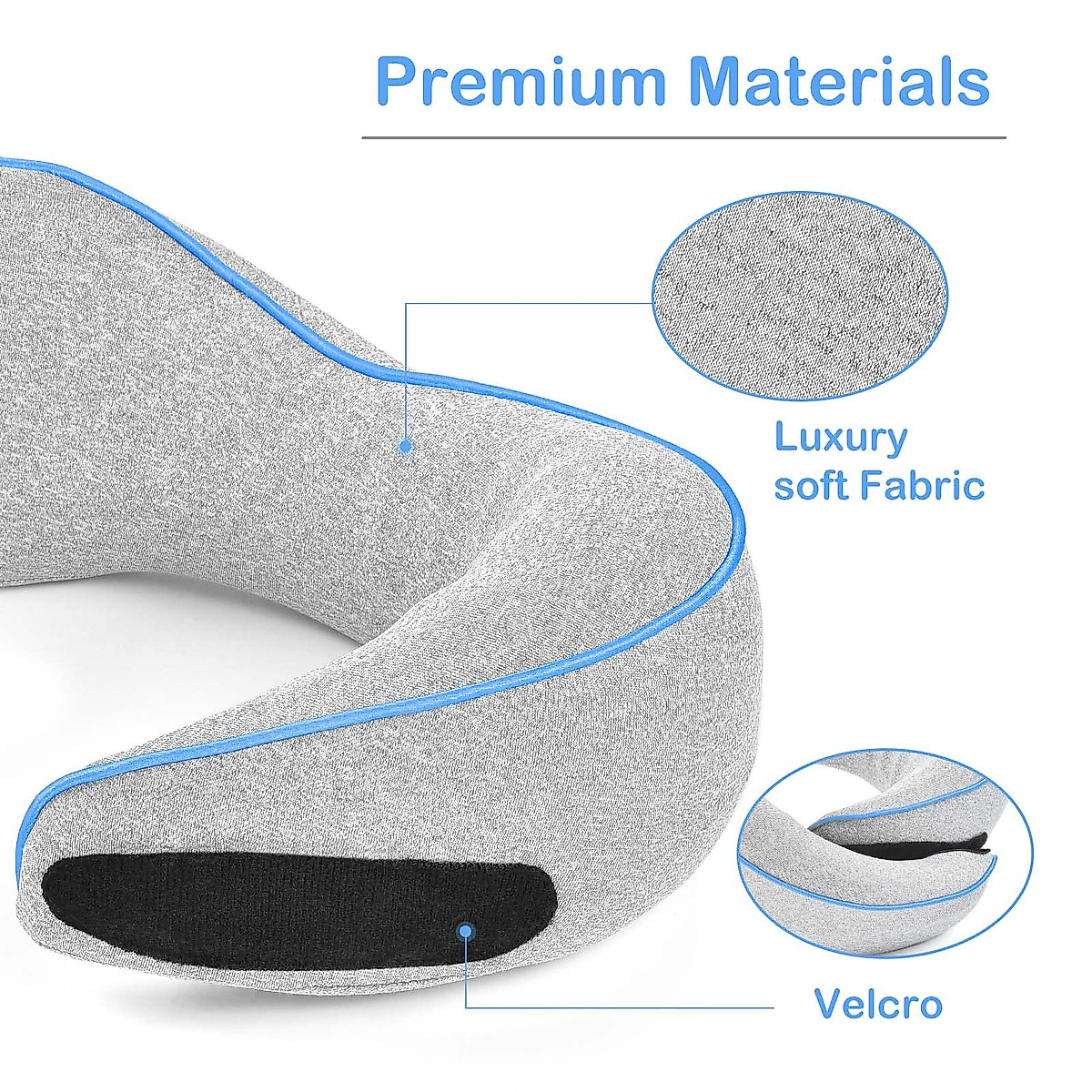 Cozary Travel Neck Pillow Portable Soft Memory Foam Neck Support Travel Pillow U Shape Supportive Adjustable Neck Pillows with Skin Friendly Breathable Cover for Travel Office Car Bus Plane Grey