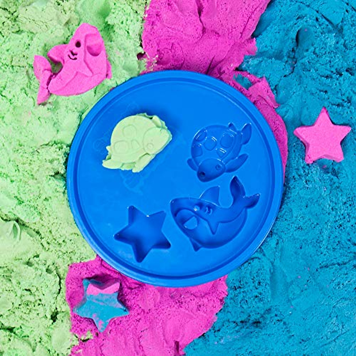 SLIMYSAND Bucket - 5 Pounds of Slimy Sand in 3 Colors (Blue, Green, Purple) - Cotton Candy Sand Play Set with 3 Molds and Reusable Bucket for Storage - Super Stretchy & Moldable Cloud Slime