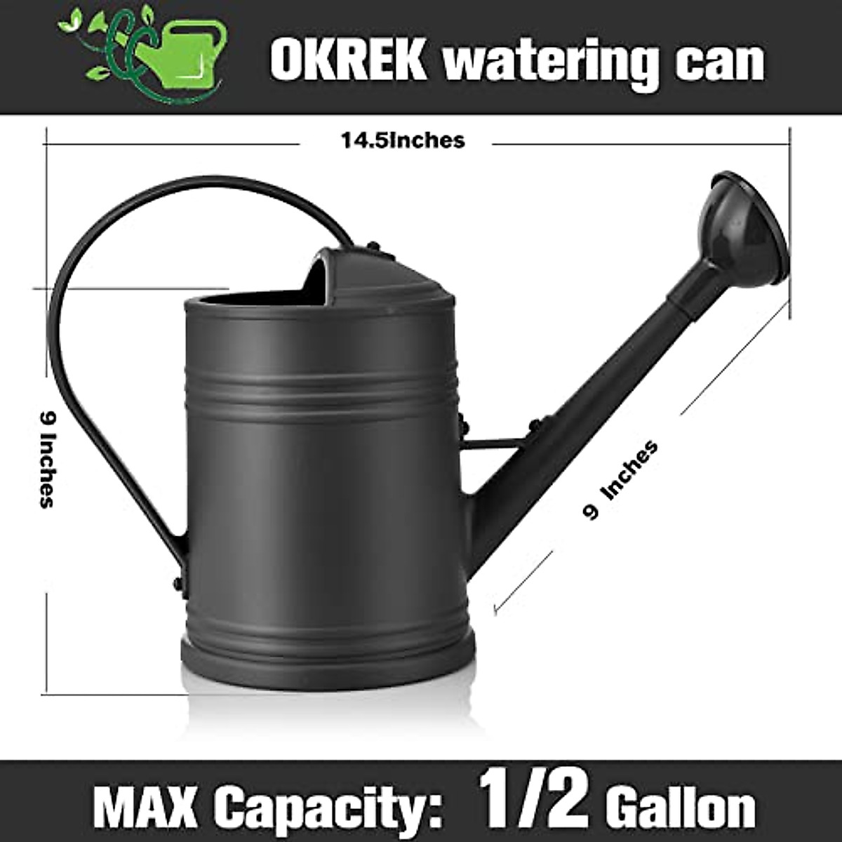 OKREK Watering Can Indoor Watering Cans for House Plants, Small Watering Can Indoor Plants, Plant Watering Can for Outdoor Plants Garden Flower (1/2 Gallon, Black)