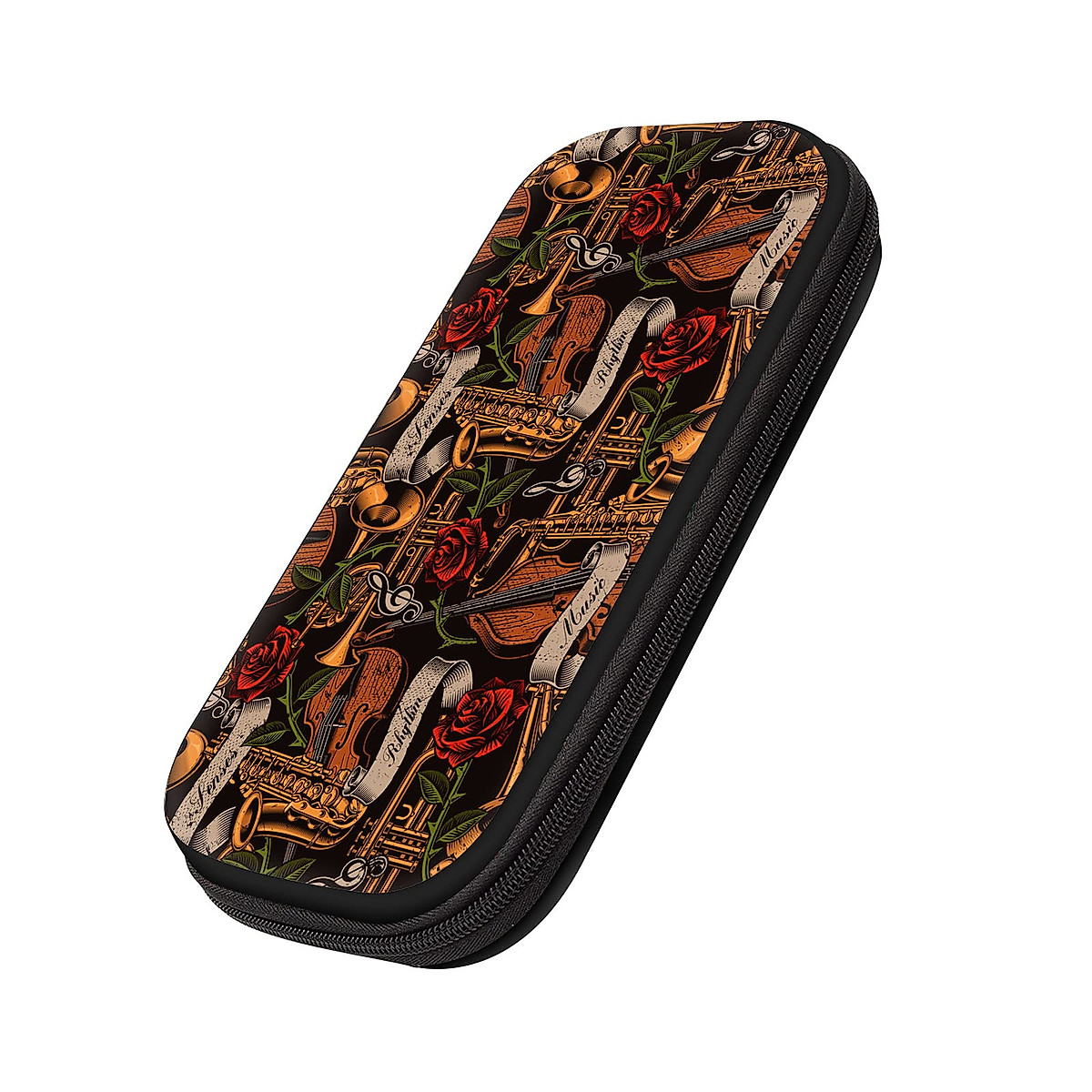 Carrying Case Compatible with Switch 2017 / Switch OLED 2021 Console Joy-Con with 10 Game Card Slots , Musical Instruments, Roses and Vintage Ribbon