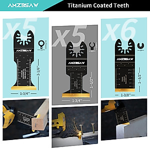 AMZBSAW 16 PCS Titanium Oscillating Saw Blades Metal Cutting, Universal Multitool Blades for Metal Nails Hard Material and Wood Plastic, Multi Tool Blades Kits Fit Dewalt Bosch Worx Milwaukee Ryobi