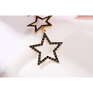 Tumhun Gold And Black Star Dangle Earrings Black Rhinestone Star Earrings Onxy Star Drop Earrings For Women Gift Birthday Valentine's Day Mother's Day (Black)