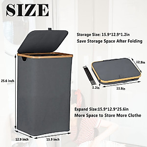 Collapsible Laundry Basket, Tall Laundry Hamper with Lid and Removable Liner Bag, 87L Large Foldable Storage Laundry Hamper Clothes Basket, for Dorm, Bathroom, Bedroom, Clothing, Toys (87L)