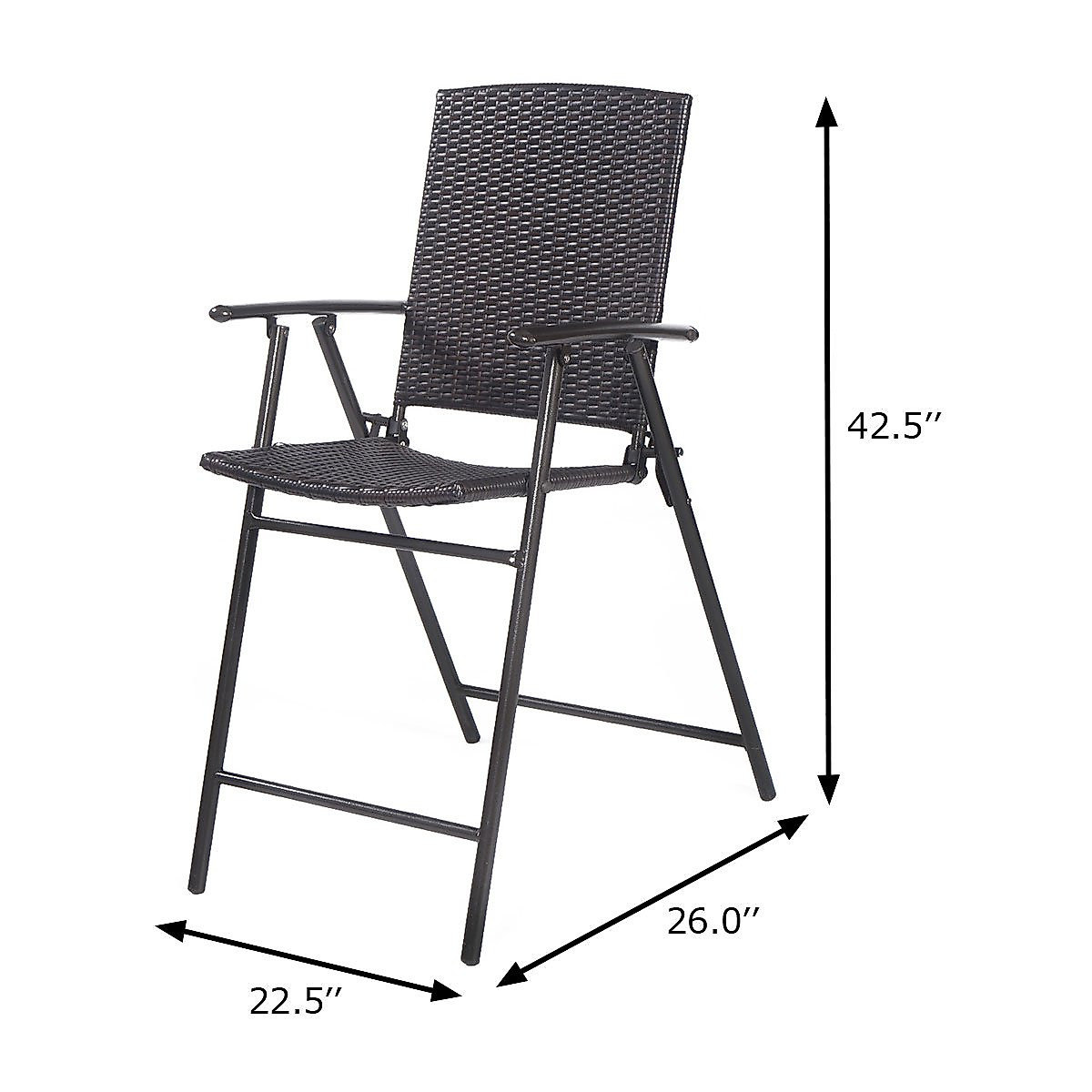 RELAX4LIFE Folding Bar Stools Set of 4 - Rattan Bar Chairs w/Back, Metal Frame, Armrests & Footrest, Indoor Outdoor Counter Height Chairs for Kitchen Backyard Garden Patio, Portable Wicker Barstools