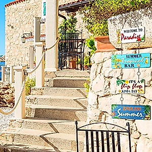 Summer Beach Wall Decor Welcome to Paradise Sign Patio Pool Sign Metal Hanging Tropical Bar Flip Flop Sign Endless Summer Vintage Beach Themed Plaque for Poolside Outdoor Home Decor (Stylish Style)