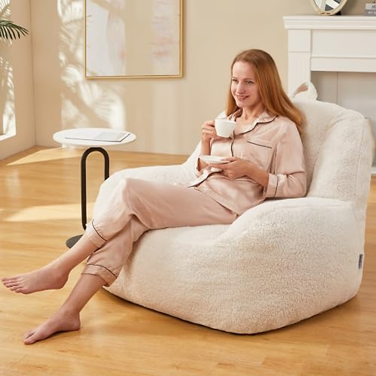 Homguava Bean Bag Chair Sherpa Bean Bag Lazy Sofa Beanbag Chairs for Adults with High Density Foam Filling Modern Accent Chairs Comfy Chairs for Living Room, Bedrooms