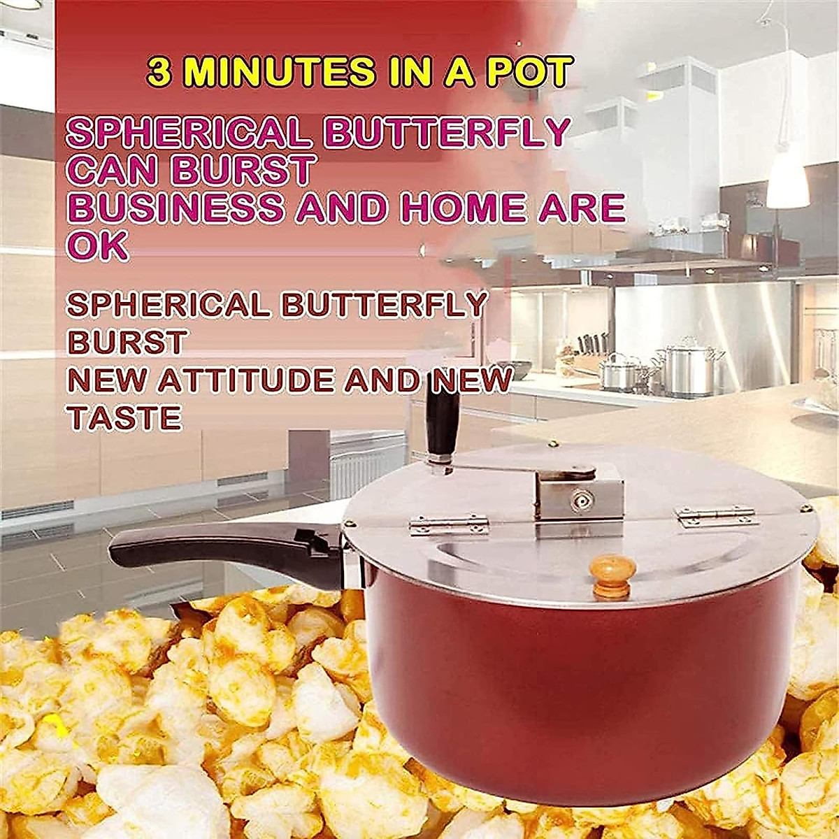 Popcorn Maker Manual Stove Top Non-Stick Popcorn Pot, with Anti-Scalding Handle And Detachable Lid, Universal for Gas Induction Cooker