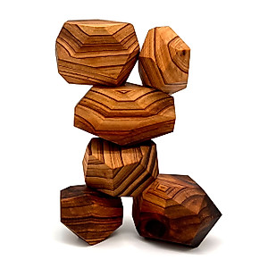 PERCHED Natural Cedar Stacking Rocks, Large Wooden Blocks, Montessori Puzzle Game, Toddler Toys For Classroom, Wood Balancing Stones Set (6 Pc)