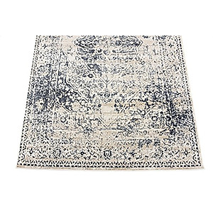Unique Loom Chateau Collection High-Low Pile, Vintage, Traditional, Distressed, Medallion Area Rug (4' 0 x 6' 0 Rectangular, Beige/Navy Blue)