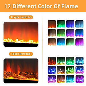SANHSEHOME Electric Fireplace Inserts 40 Inch Wide Wall Fireplace Electric with Remote Control Electric Fireplace Wall Mounted Recessed with 12 Flame Colors Fake Log & Crystal 1-8h Timer 750W/1500W