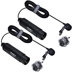 COMICA XLR 48V Phantom Power Lavalier Microphone,CVM-V02O 5.9fts Omni-Directional Lapel Mic for Canon Sony Panasonic Camcorders Zoom H4n H5 H6n Tascam DR-40 DR-60D/70D DR-100 Recorders 2 Pack