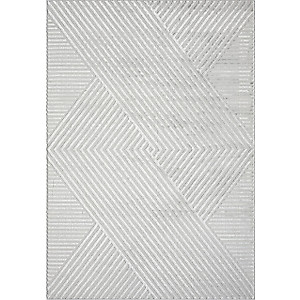 Abani Neutral Grey Area Rug 8' x 10' for Living Room, Bedroom - Criss Cross Line Zen Reiki Pattern - Durable & Easy to Clean