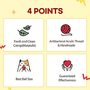 JAYU PET Red Cat Ball - Catnip Inside Cat Toy, Handmade Silvervine Ball Toys for Indoor Cats, Interactive Matatabi Cat Ball Toy, Cat Kitten Toys, Cat Balls (2.7 inch)