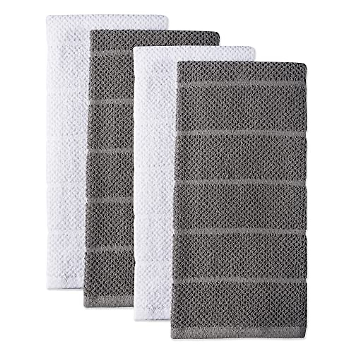 DII Basic Chef Collection, Assorted Terry Kitchen Towel Set, Dishtowel Set, Gray, 4 Piece