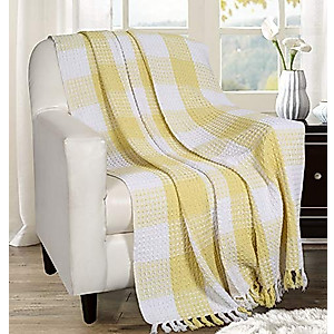Buffalo Plaid Cotton Throw Blanket With Fringes 50x60 Inch- Lime Yellow,Cotton Throw For Sofa, Farmhouse Throw,Throw For Couch,Everyday Use,Well Crafted For Durabilty,All Season Blanket