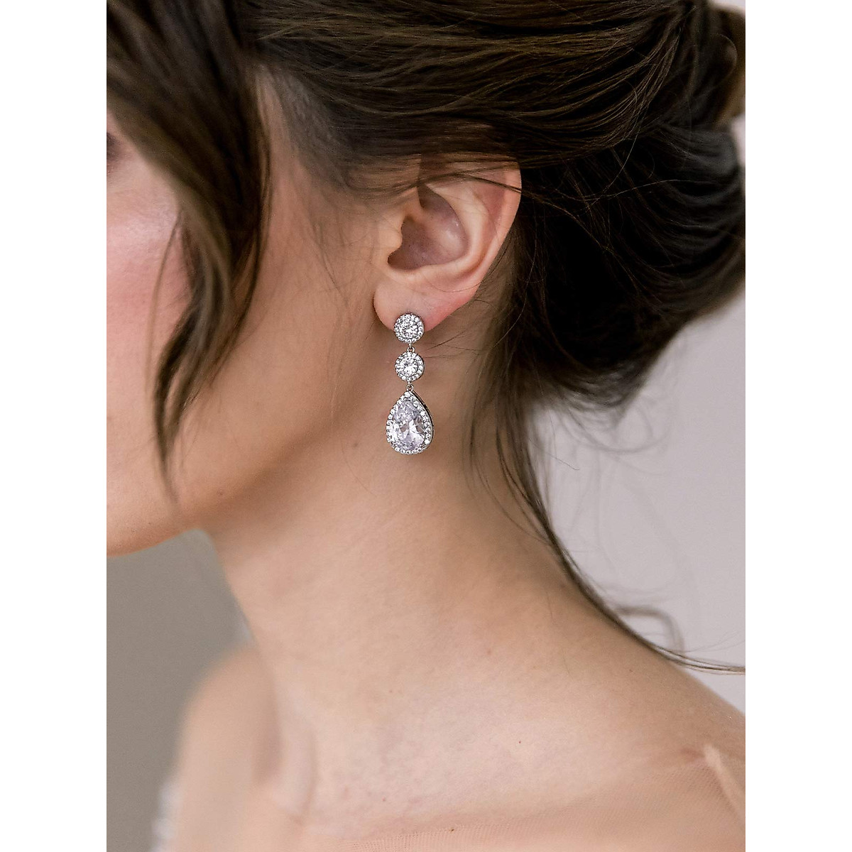 SWEETV Crystal Teardrop Wedding Bridal Earrings For Brides, Bridesmaids, Rhinestone Drop Dangle Earrings for Women, Silver Bridal Prom Party Jewelry