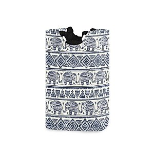 22.7"(H) Collapsible Laundry Hamper Ethnic Elephant Indian Lotus Laundry Basket Organizer Large with Handle Foldable Clothes Hamper