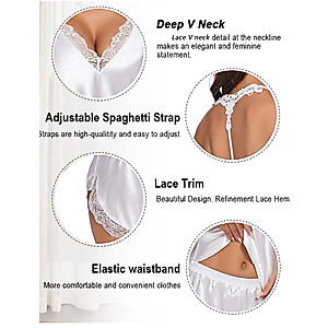 Avidlove Women's Sexy Silk Satin Pajamas Sets Lace Trim Cami Tops Shorts Sleepwear White Medium