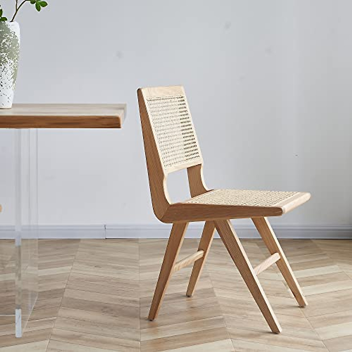 Way2Furn Rattan Chair Set of 2, Cane Dining Chair, No Installation Required, Mid Century Modern Chair for Living Room, Kitchen, Dining Room, Yard, Study Room, Teahouse, Hotel, B&B (Natural Color)