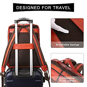 CLUCI Genuine Leather Laptop Backpack for Women 15.6 inch Computer Bag Travel Vintage Daypack Business Bags Red-brown