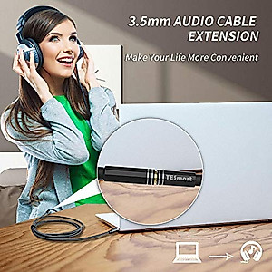 TESmart Headphones Extension Cable 3.5mm 10ft, Male to Female Stereo Audio Extension Adapter, Nylon Braided AUX Extension Cord Compatible with Phones, iPad, Speakers, Tablets, PCs, MP3 Players.