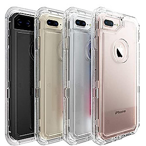 MXX iPhone 8 Plus Heavy Duty Case 3 in 1 Layers Rugged Rubber Shockproof Protection Case Cover for iPhone 7 Plus/iPhone 8 Plus - Clear (Transparent)