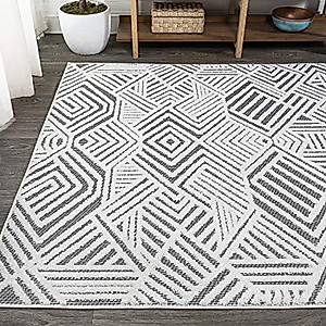 JONATHAN Y SBH103A-8 Jordan High-Low Pile Art Deco Geometric Indoor Outdoor Area-Rug Bohemian Contemporary Easy-Cleaning Bedroom Kitchen Backyard Patio Porch Non Shedding, 8 ft x 10 ft, White/Black
