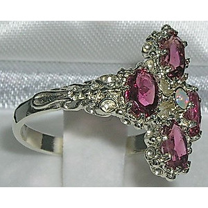 LetsBuyGold 925 Sterling Silver Real Genuine Opal and Pink Tourmaline Womens Band Ring - Size 10