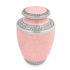 CLEENTABLE Urns for Ashes Adult Male, Urns for Human Ashes Adult Female, Decorative Urns, Large Cremation Urns for Adult Ashes, Urn Sea Pink Silver (Aluminum - 10 Inch Height x 6.5 Inch Width)