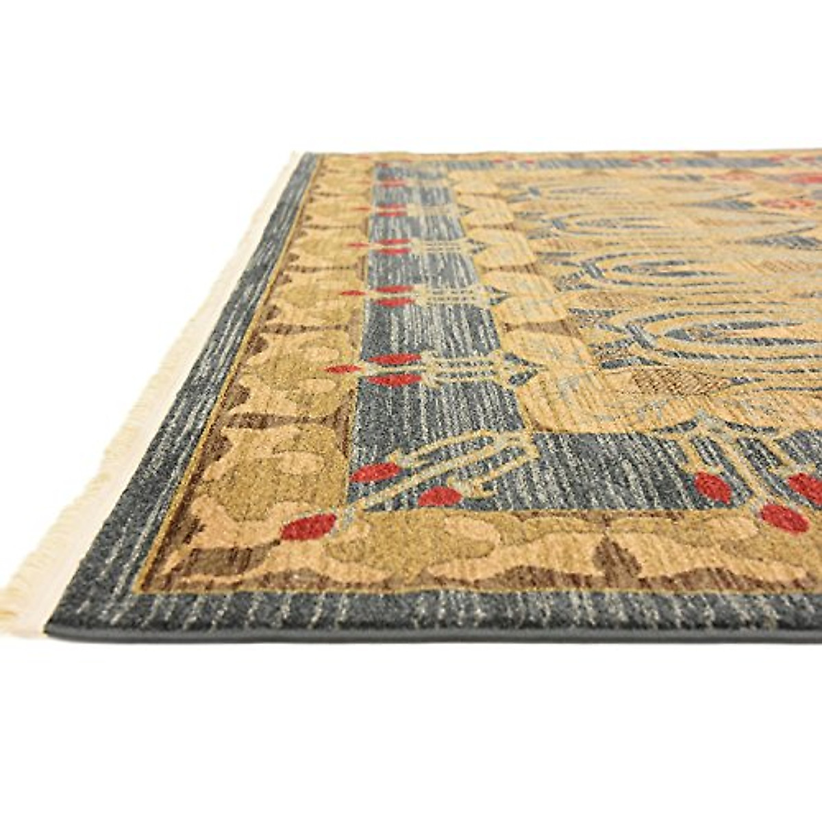 Unique Loom Edinburgh Collection Classic Oriental Traditional French Country Inspired Border Design Area Rug, 8' 0" x 8' 0", Blue/Beige