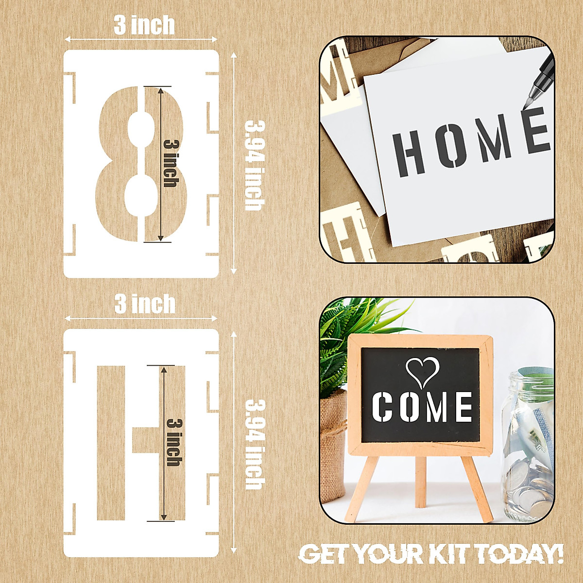 42pcs Traceable Interlocking Stencil Template Set, 3 Inch Reusable Letter Stencils, Alphabet Numbers and Symbols for Painting On Wood Bullet Journal Canvas Rock Sign Wall Art Fabric Chalkboard