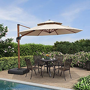 PURPLE LEAF 10ft Patio Umbrella Outdoor Round Umbrella Large Cantilever Umbrella Windproof Offset Umbrella Heavy Duty Sun Umbrella for Garden Deck Pool Patio, Beige